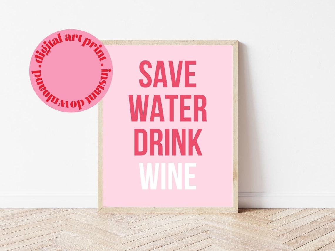 Save Water Drink Wine Cocktail Print Modern Wine Bar Cart - Etsy