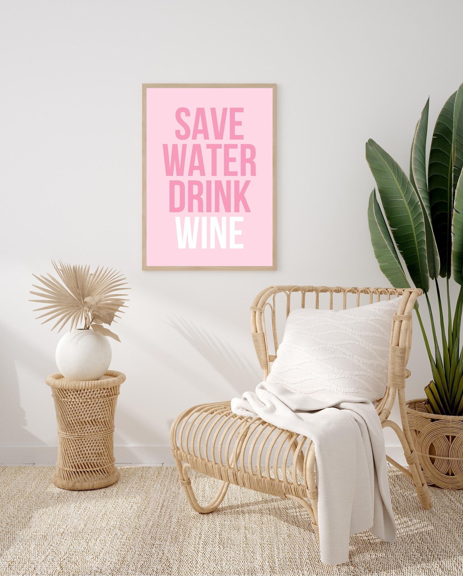 Save Water Drink Wine Cocktail Print, Modern Wine Bar Cart Decor, Wine ...