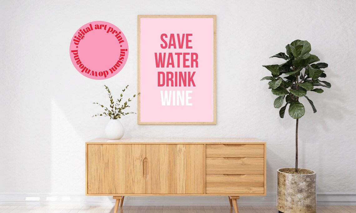 Save Water Drink Wine Cocktail Print Modern Wine Bar Cart - Etsy