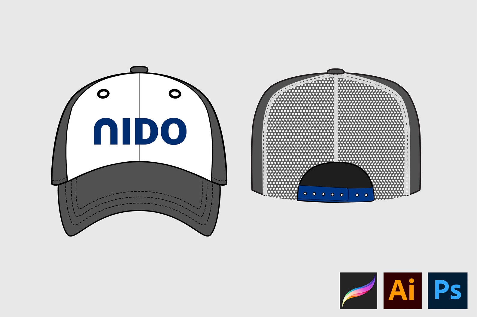 Trucker Hat Vector Snapback Technical Drawing Illustration, PNG Blank ...