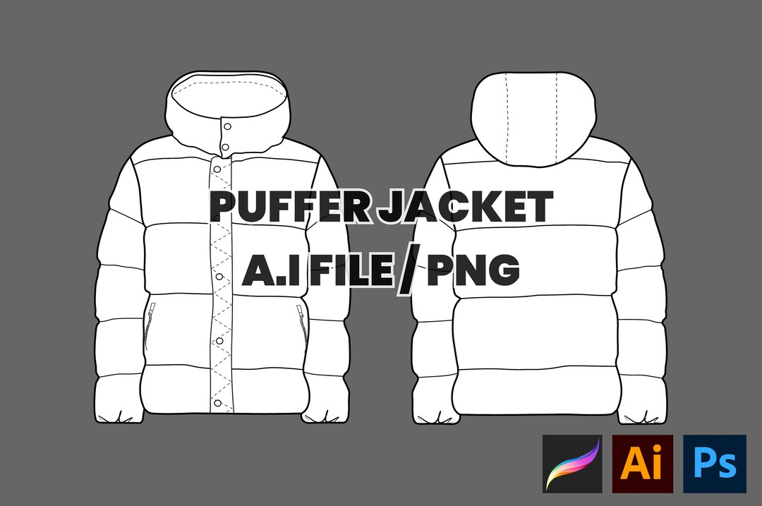 Streetwear Puffer Jacket Mockup Vector Adobe Illustrator, Procreate ...