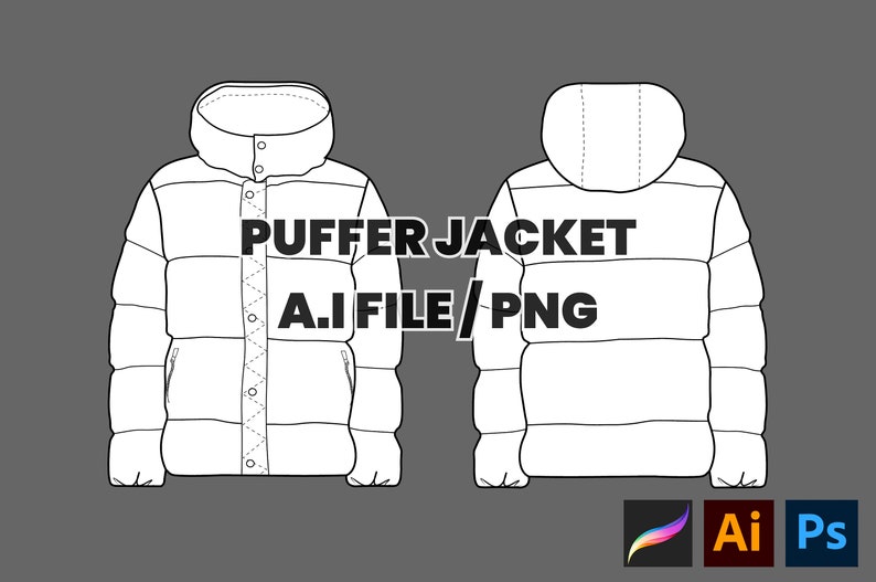 Streetwear Puffer Jacket Mockup Vector Adobe Illustrator, Procreate ...