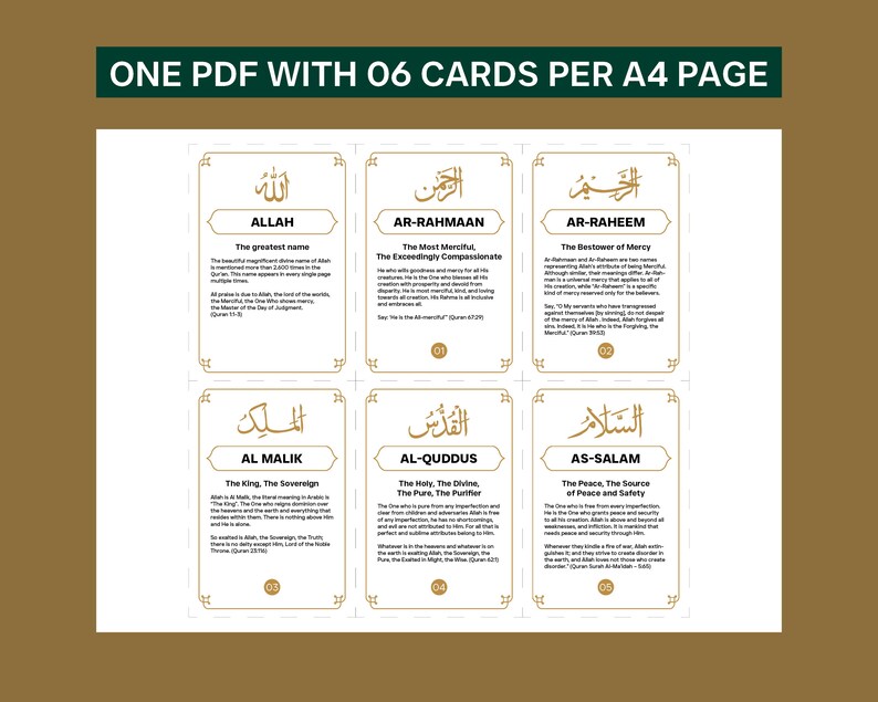 99 Names of Allah, Islam Flashcards, Ramadan, Muslim Children Printable ...