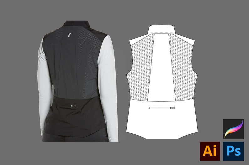 Weather Vest Flat Sketch Technical Drawing, Vector, Illustrator, Sewing ...