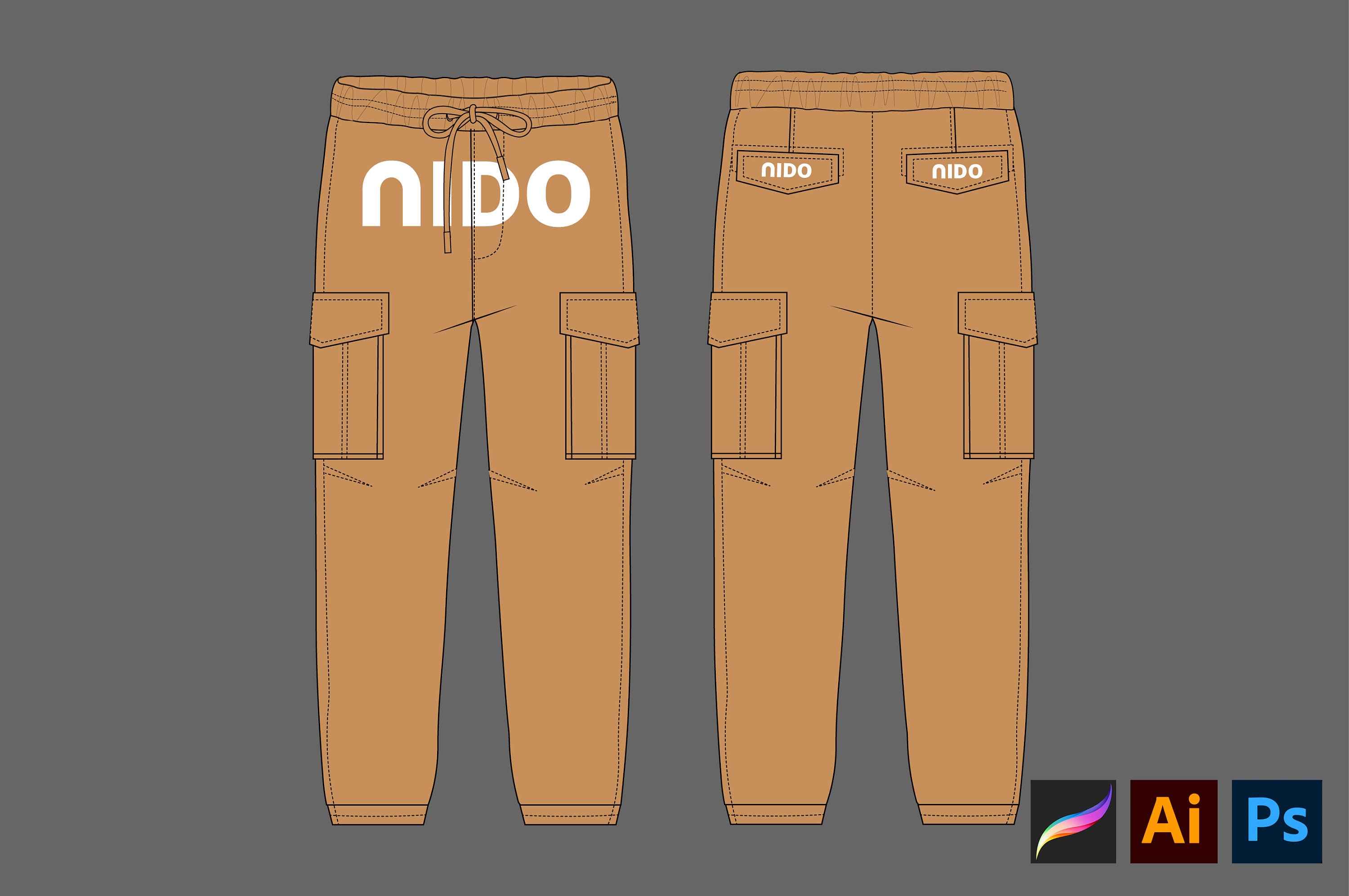 Cargo Pants Mockup Vector Adobe Illustrator, Procreate, PNG, Template ...