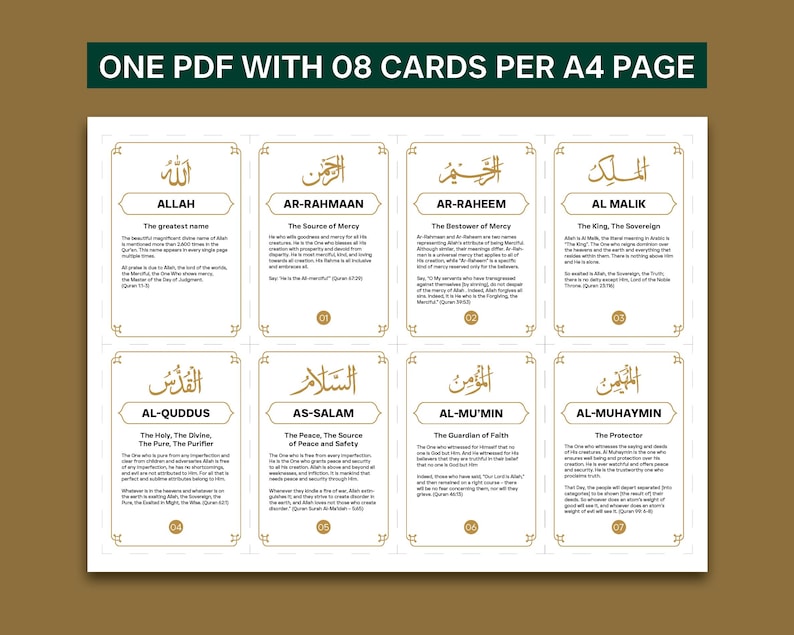 99 Names of Allah, Islam Flashcards, Ramadan, Muslim Children Printable ...