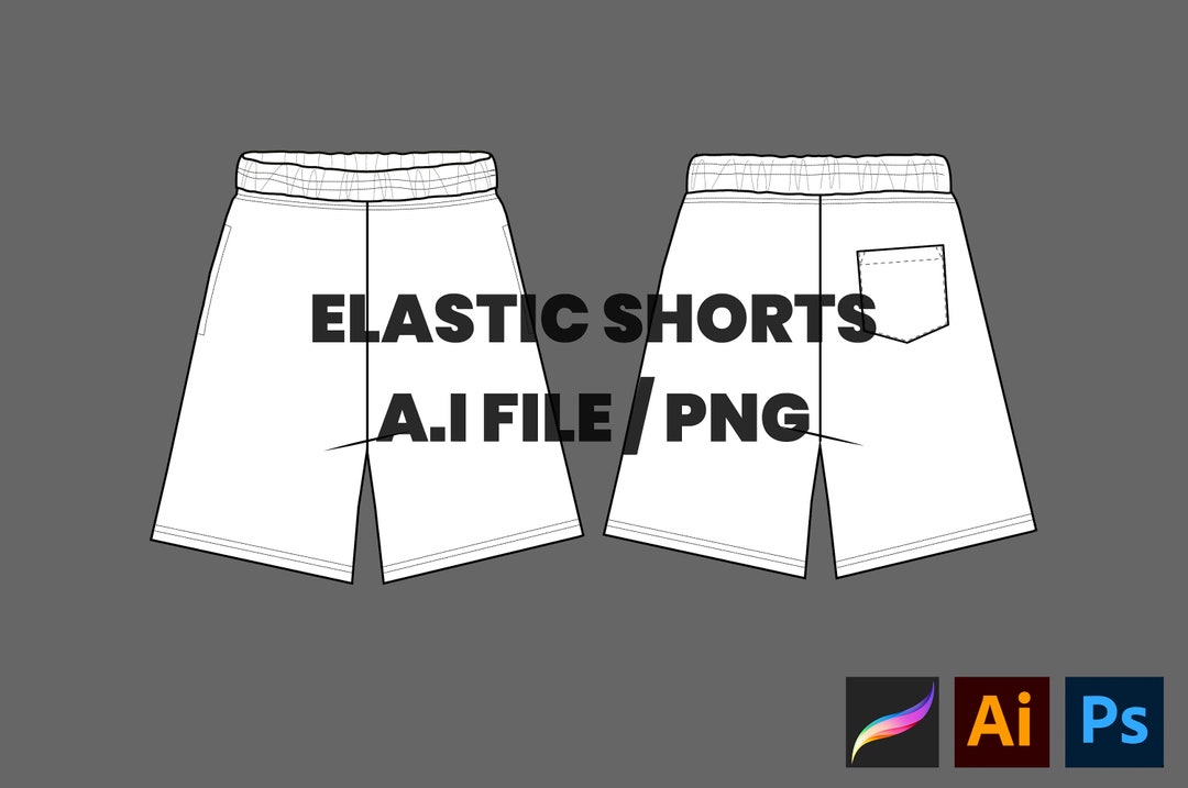 Elastic Shorts Flat Technical Drawing Illustration Blank Streetwear ...