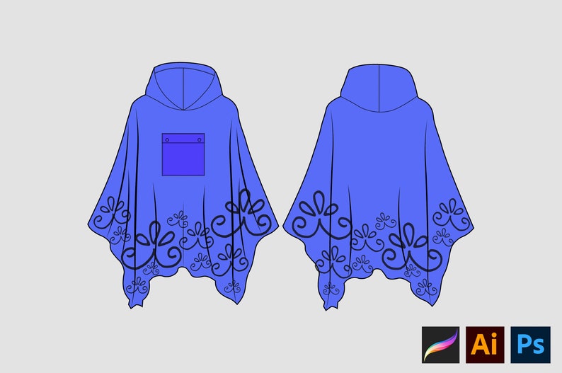 Poncho Fashion Flat Technical Drawing / Fashion CAD Designs /adobe ...