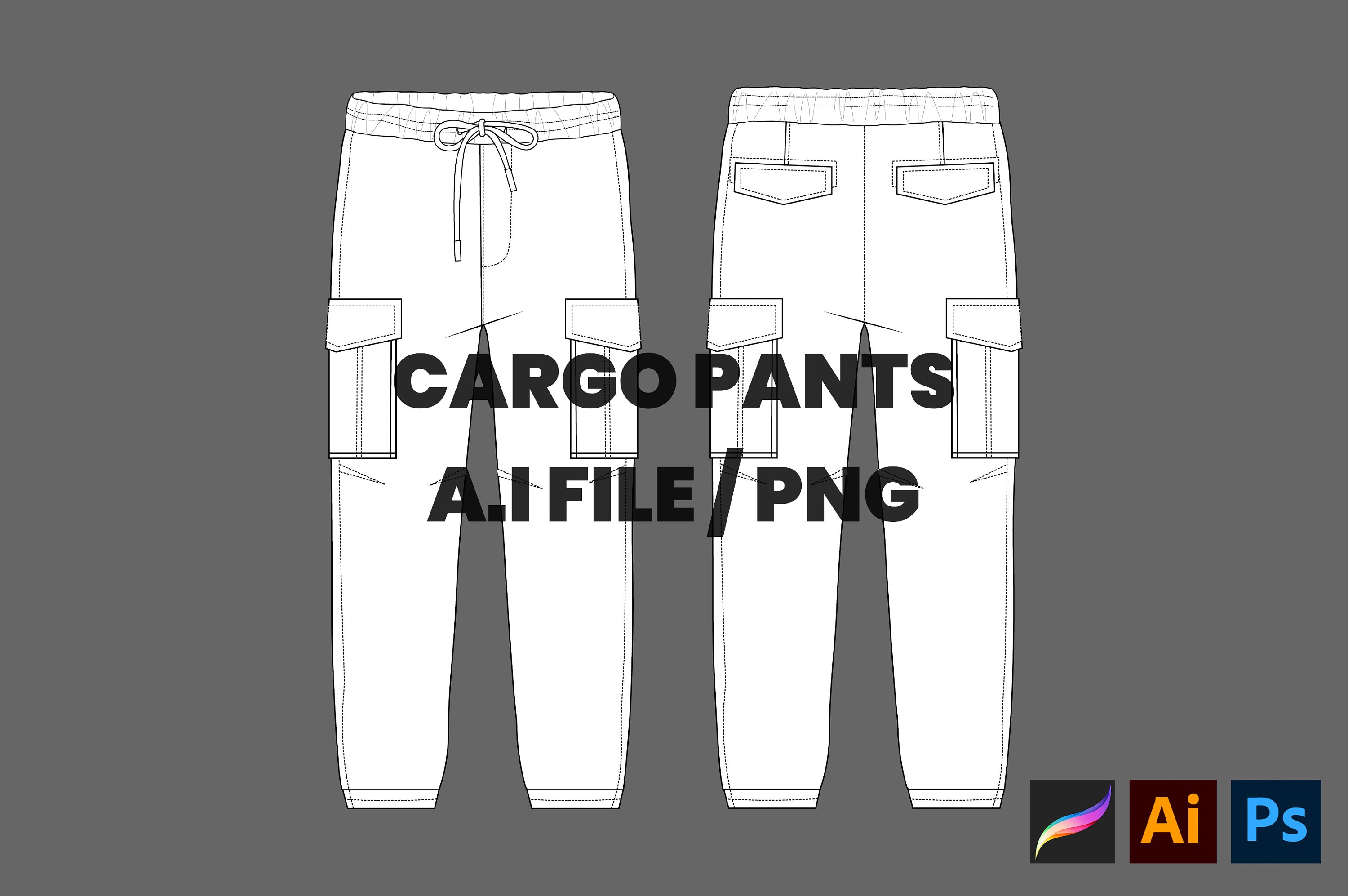 Cargo Pants Mockup Vector Adobe Illustrator, Procreate, PNG, Template ...