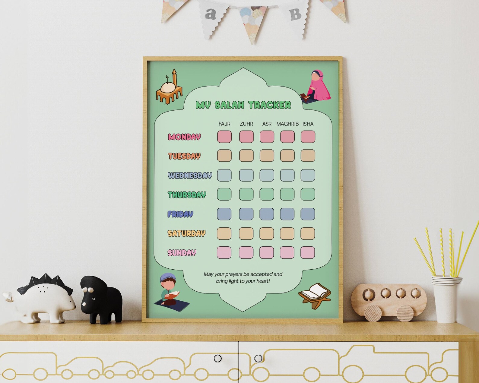 Daily Salah Tracker Printable for Kids, Islam Nursery, Prayer Chart ...