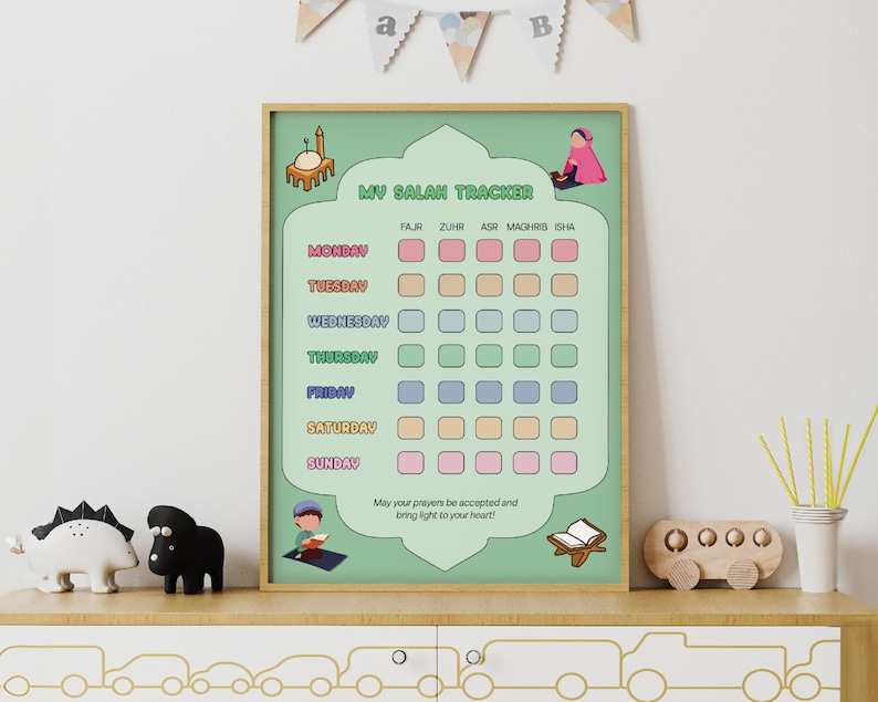 Daily Salah Tracker Printable for Kids, Islam Nursery, Prayer Chart ...