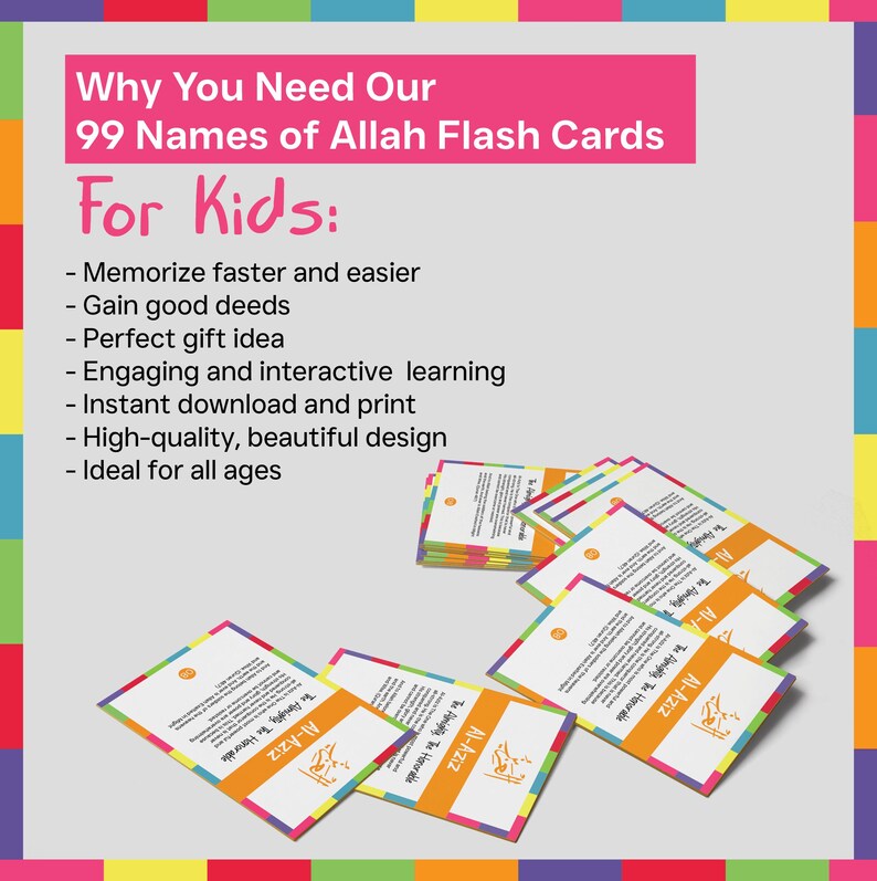 99 Names of Allah for Kids, Islam Flashcards, Ramadan, Muslim Children ...