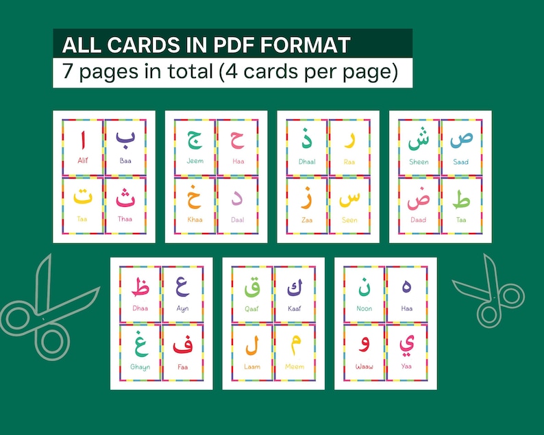 Arabic Alphabet Flash Cards, Printable PDF, Alif Ba Ta, Eid Gift, Learn ...