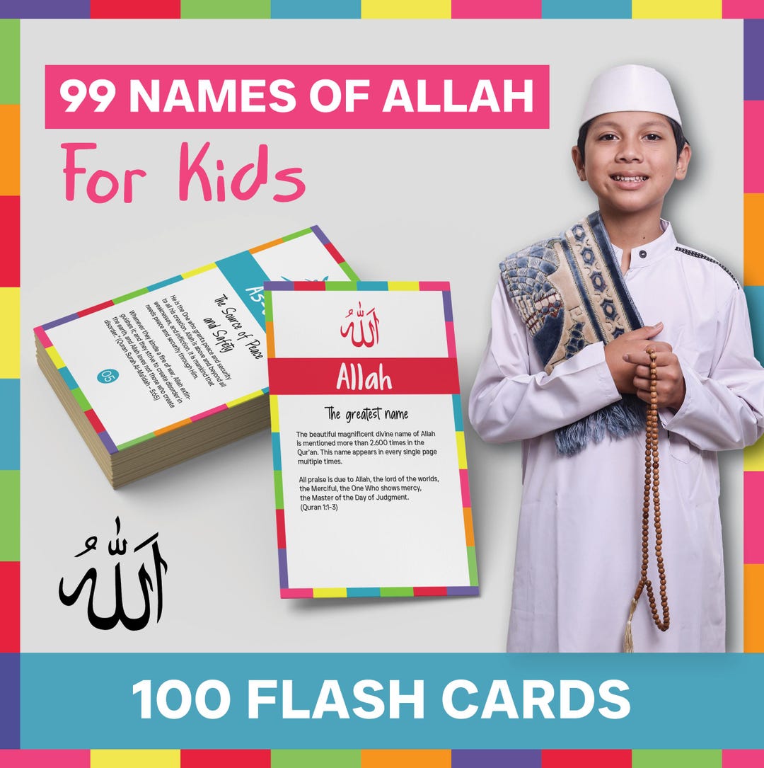99 Names of Allah for Kids, Islam Flashcards, Ramadan, Muslim Children ...