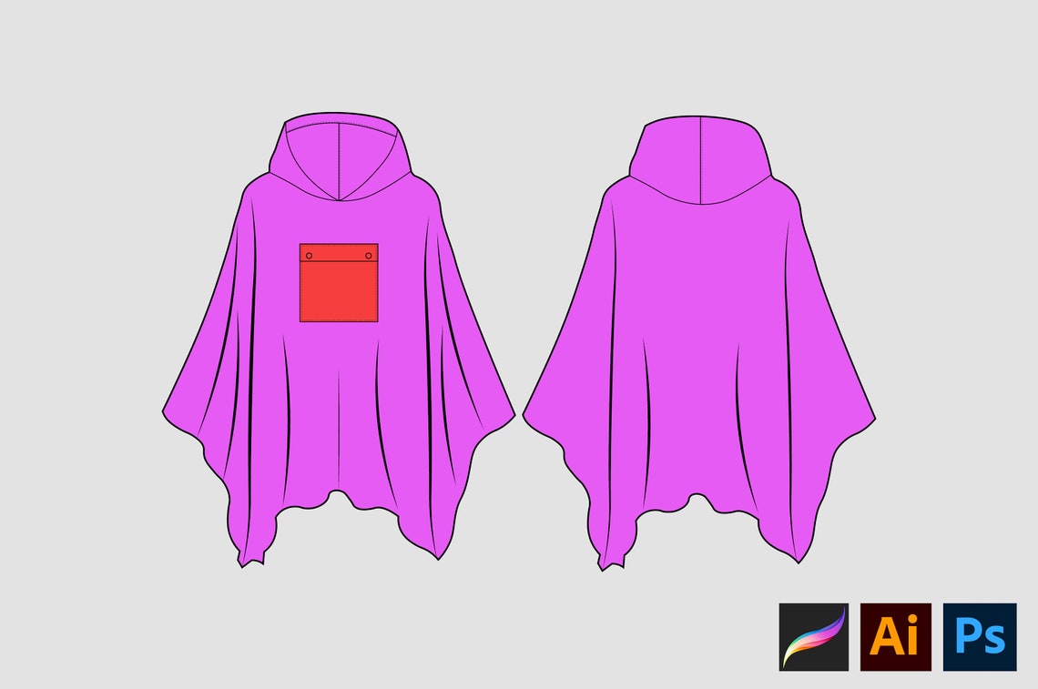 Poncho Fashion Flat Technical Drawing / Fashion CAD Designs /adobe ...