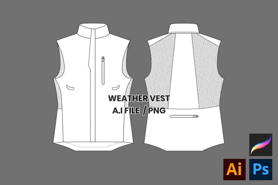 Weather Vest Flat Sketch Technical Drawing, Vector, Illustrator, Sewing ...