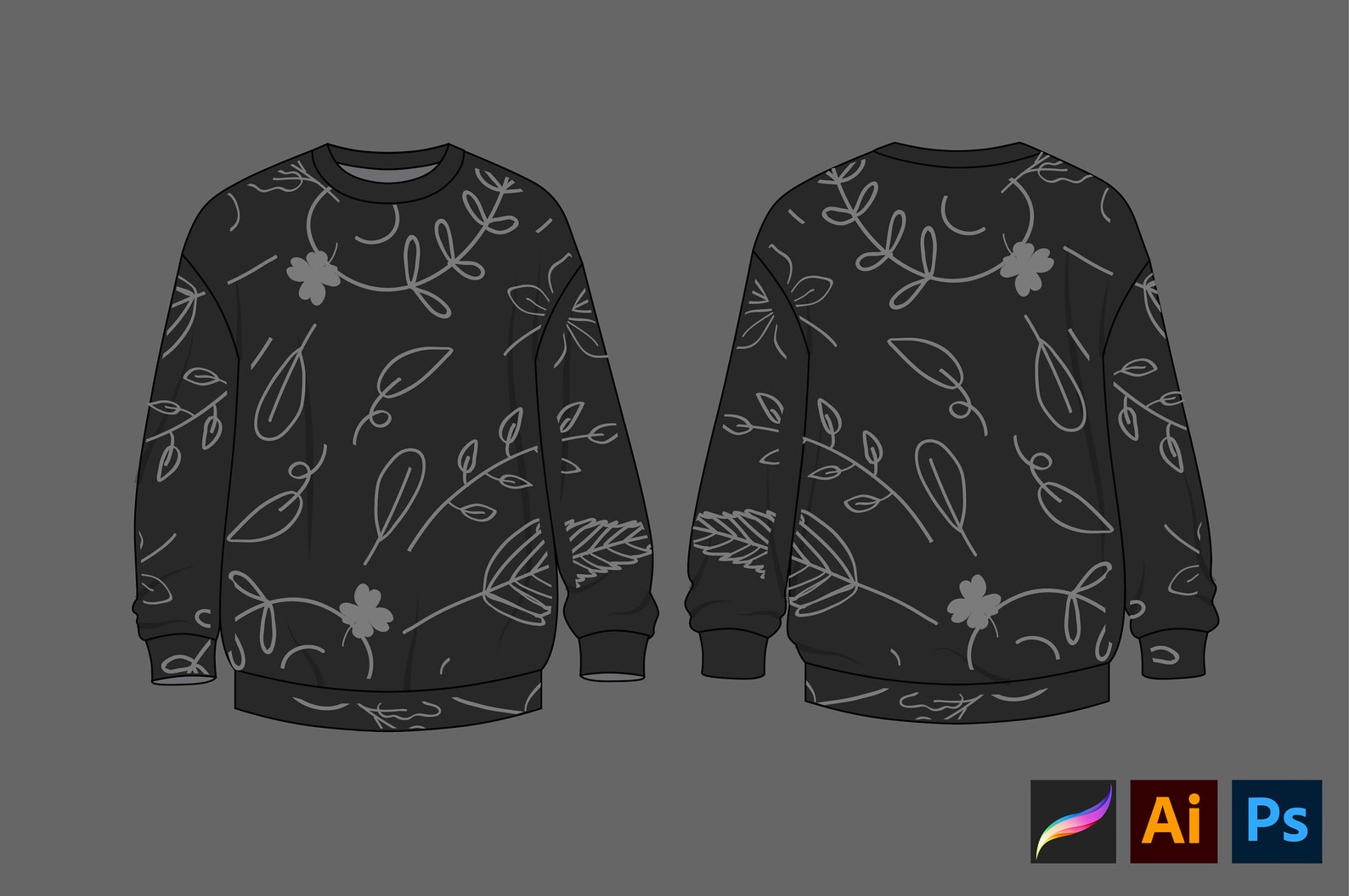 Crewneck Sweatshirt Flat Technical Drawing Illustration Mock-up ...