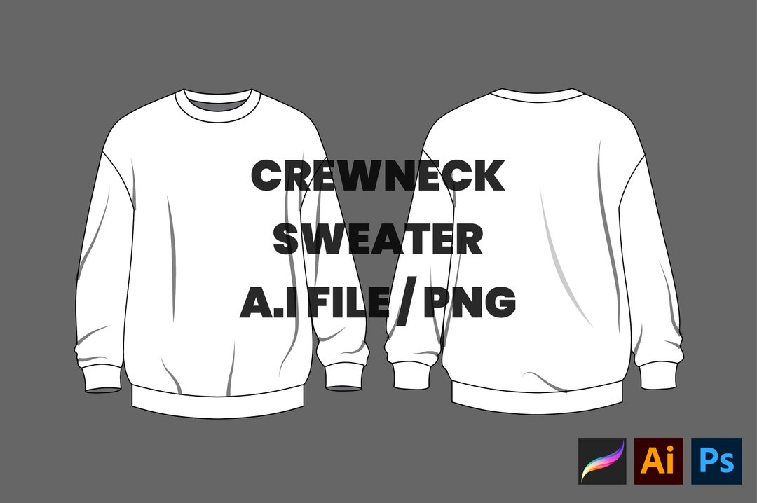 Crewneck Sweatshirt Flat Technical Drawing Illustration Mock-up ...