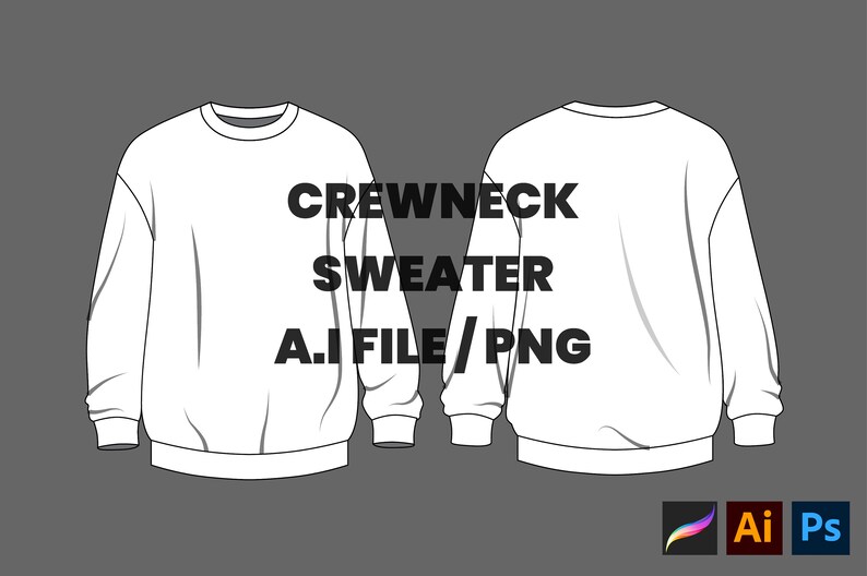 Crewneck Sweatshirt Flat Technical Drawing Illustration Mock-up ...