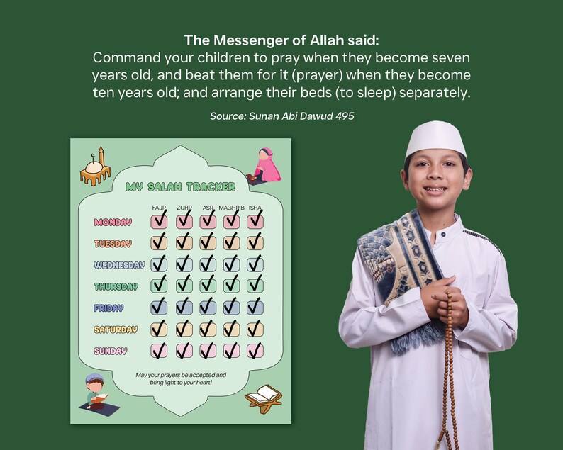 Daily Salah Tracker Printable for Kids, Islam Nursery, Prayer Chart ...