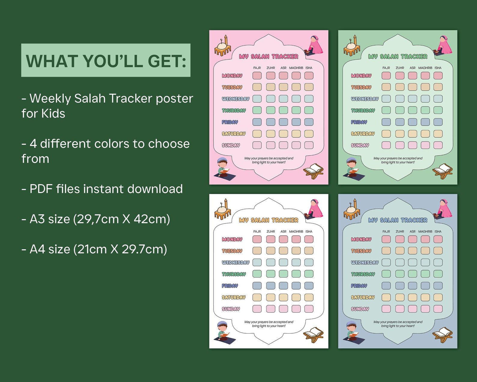 Daily Salah Tracker Printable for Kids, Islam Nursery, Prayer Chart ...
