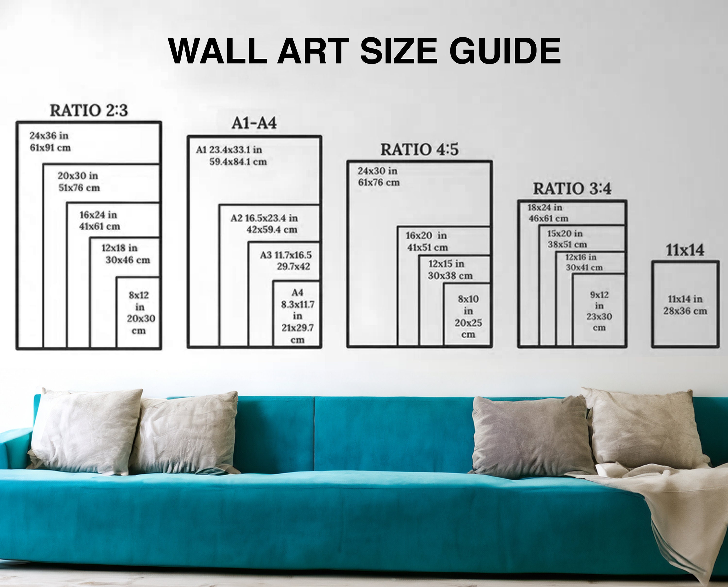 Minimalist Wall Art Size Guide , Vertical/horizontal Frame Size Guide, Print Size Guide, Wall ...