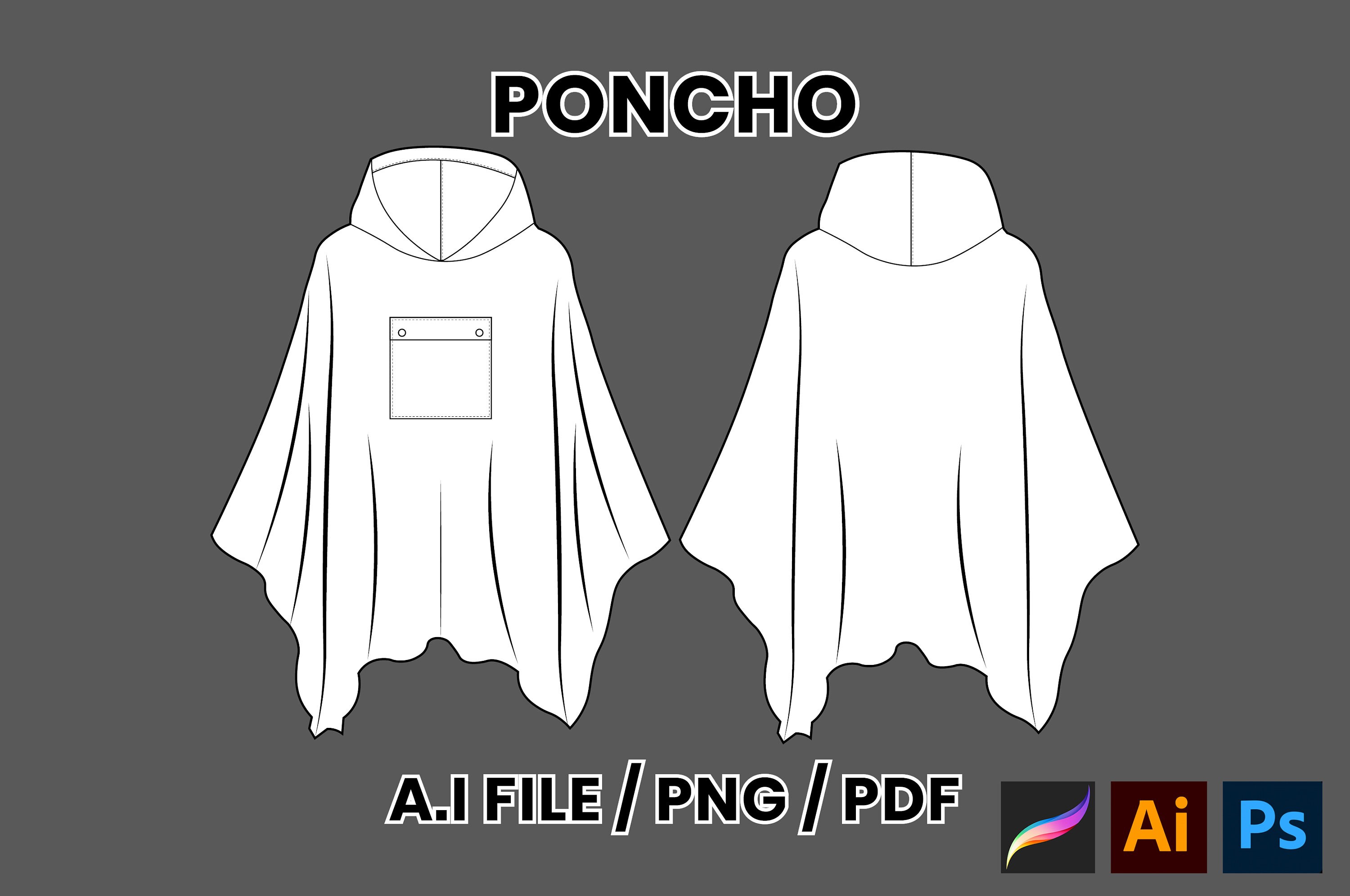 Poncho Fashion Flat Technical Drawing / Fashion CAD Designs /adobe ...