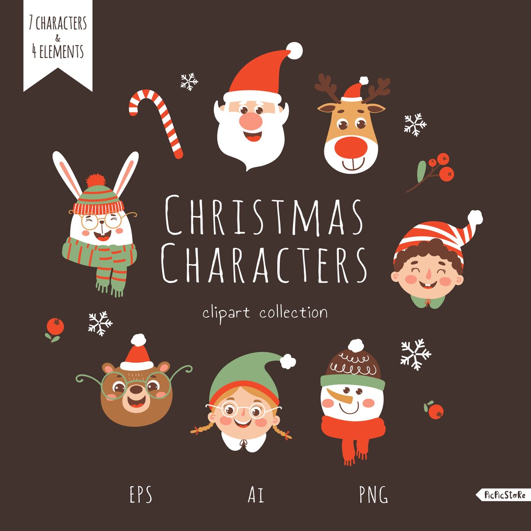 Christmas PNG Clipart Bundle, Santa, Snowman, Animals, Elves, Merry and ...