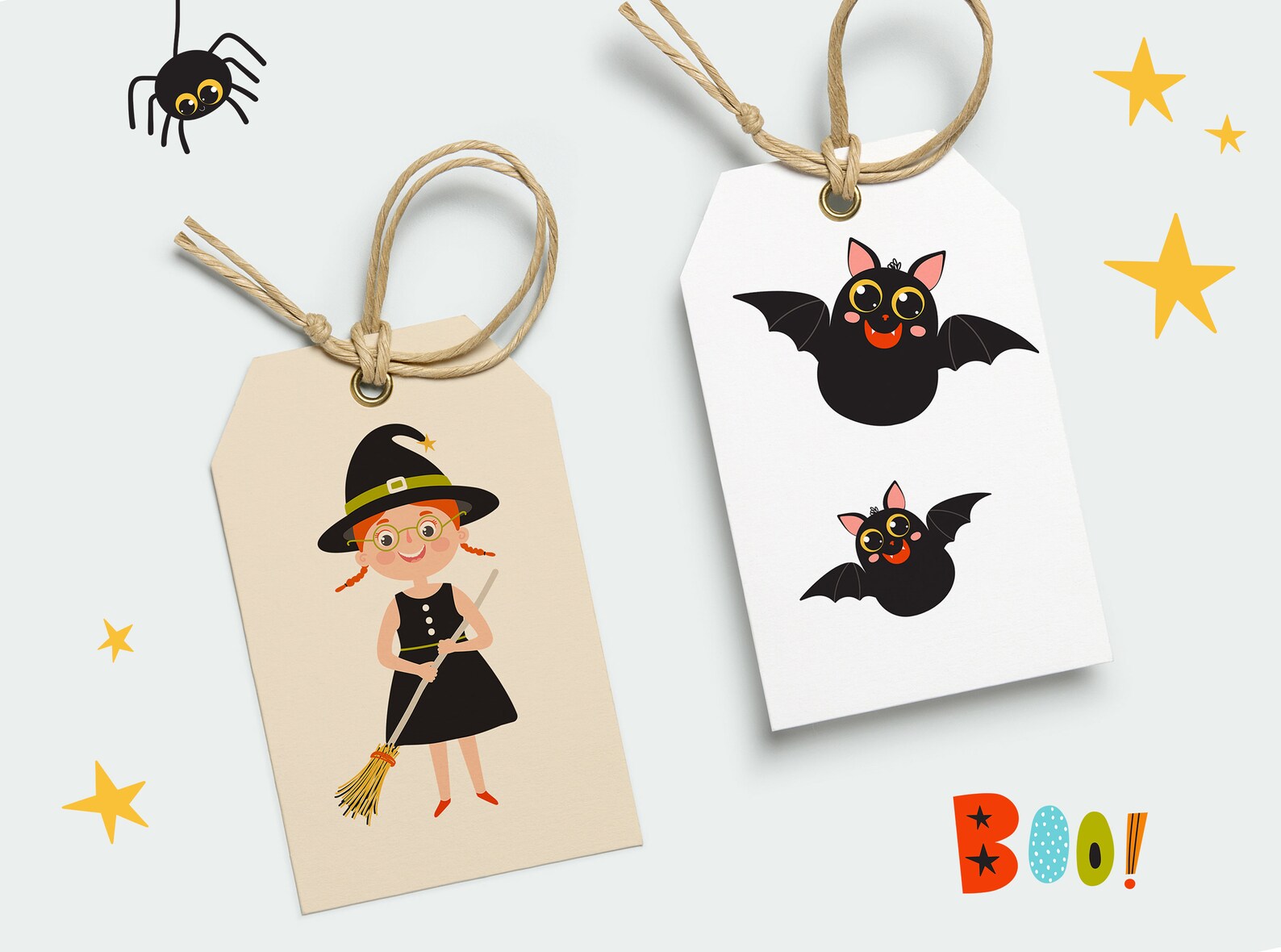 Spooky Halloween Clip Art Set, Witch Hat, Witch, Black Cat, Ghost, Bat ...