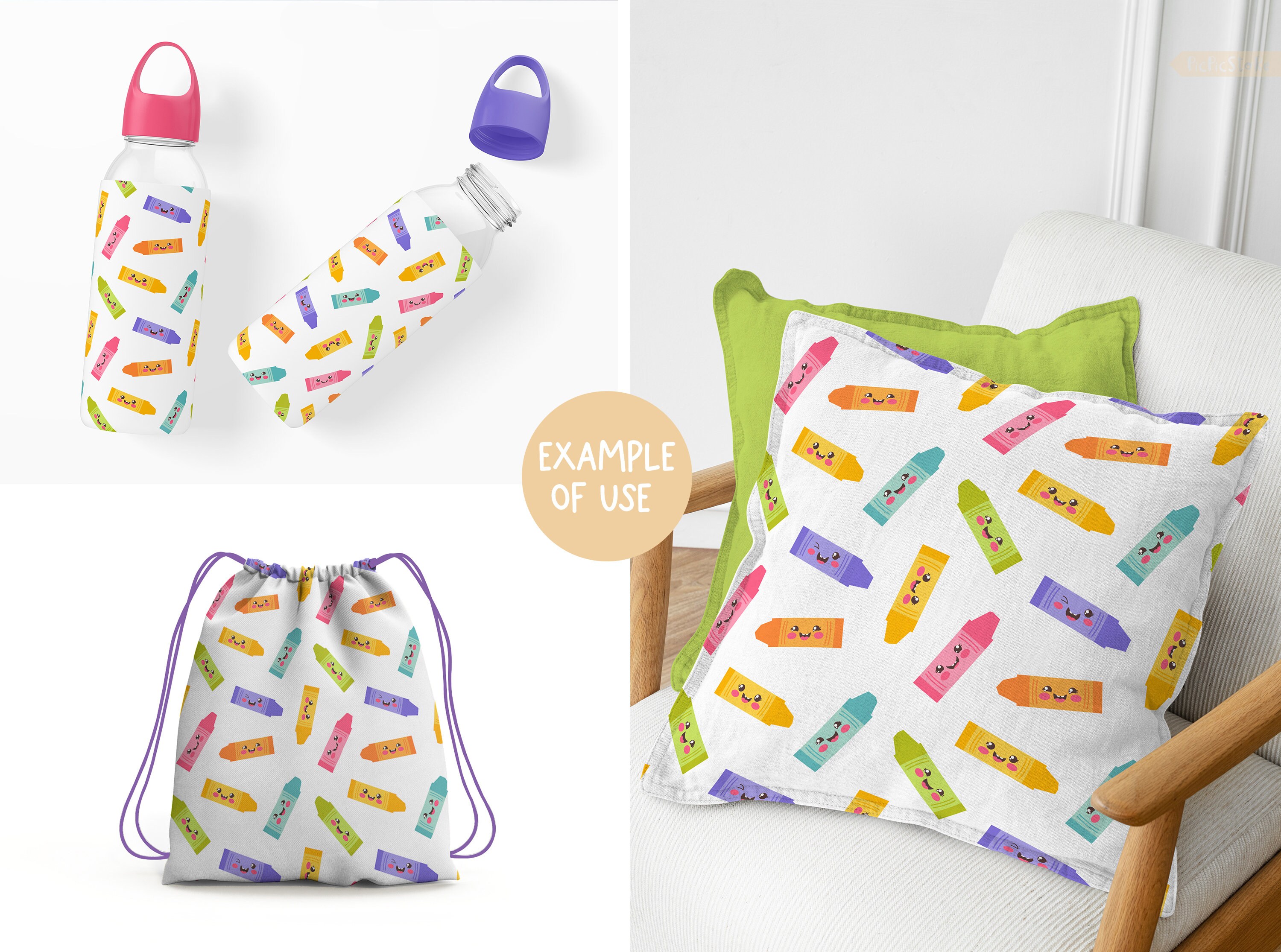 Crayon Digital Paper, Back to School Seamless Pattern, School Supplies ...