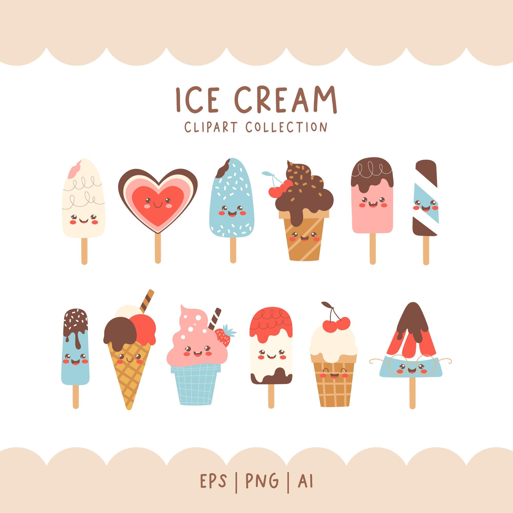 Fun Ice Cream Kids Digital Clipart, Printable Summer PNG Nursery Decor ...