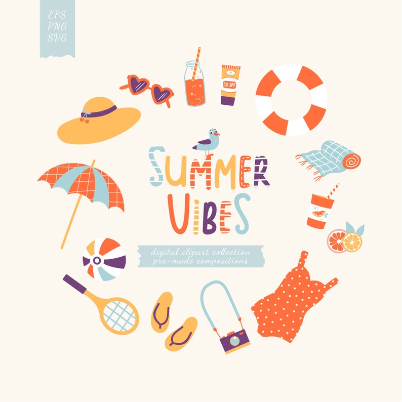 Summer PNG Digital Clip Art Collection, Beach Prints - Flip Flops ...