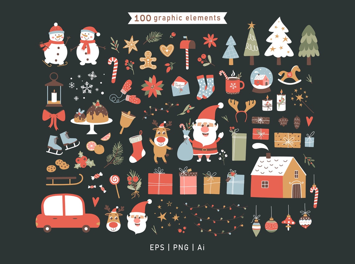 Christmas Digital Clipart Set With Santa Snowmen Reindeer - Etsy