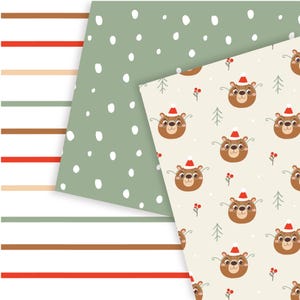 Winter Bear Digital Paper Set, Christmas Printable Seamless Patterns ...