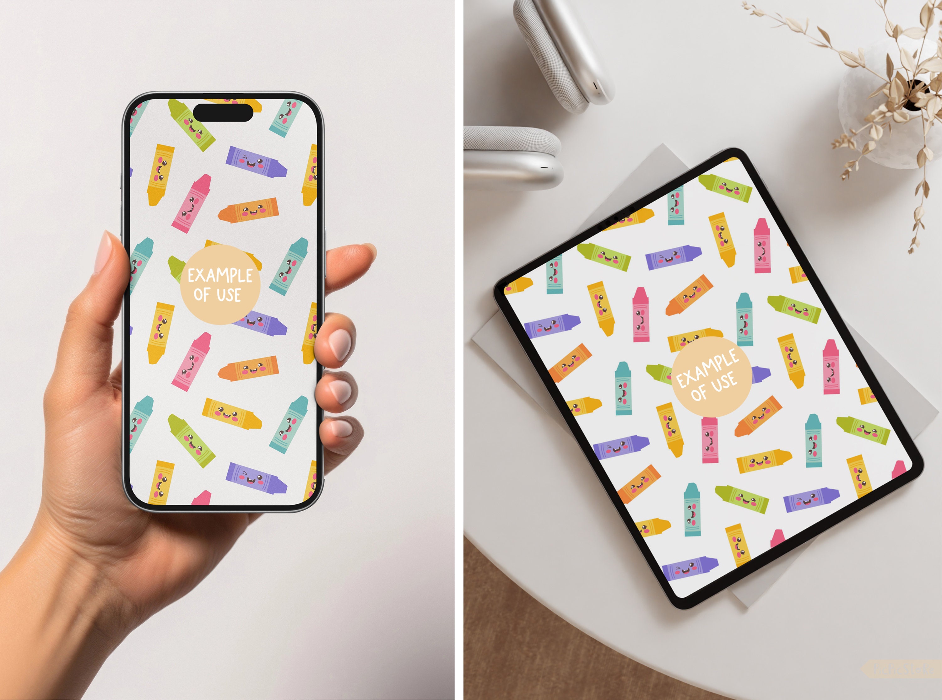 Crayon Digital Paper, Back to School Seamless Pattern, School Supplies ...