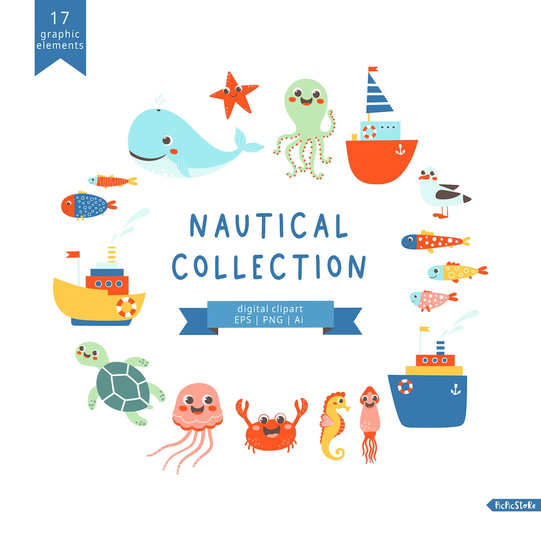 17 Nautical Clipart for Kids, Digital Clipart Bundle, Under the Sea ...