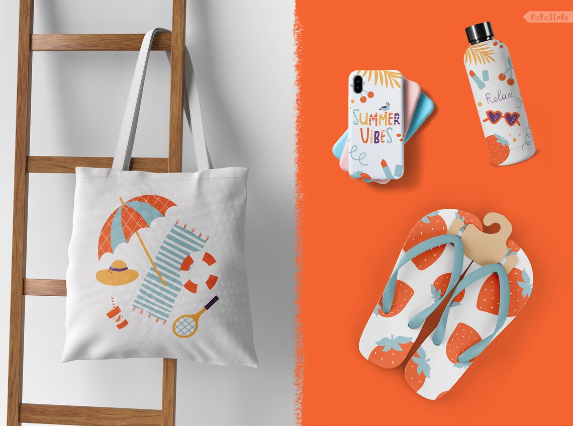 Summer PNG Digital Clip Art Collection, Beach Prints Flip Flops ...