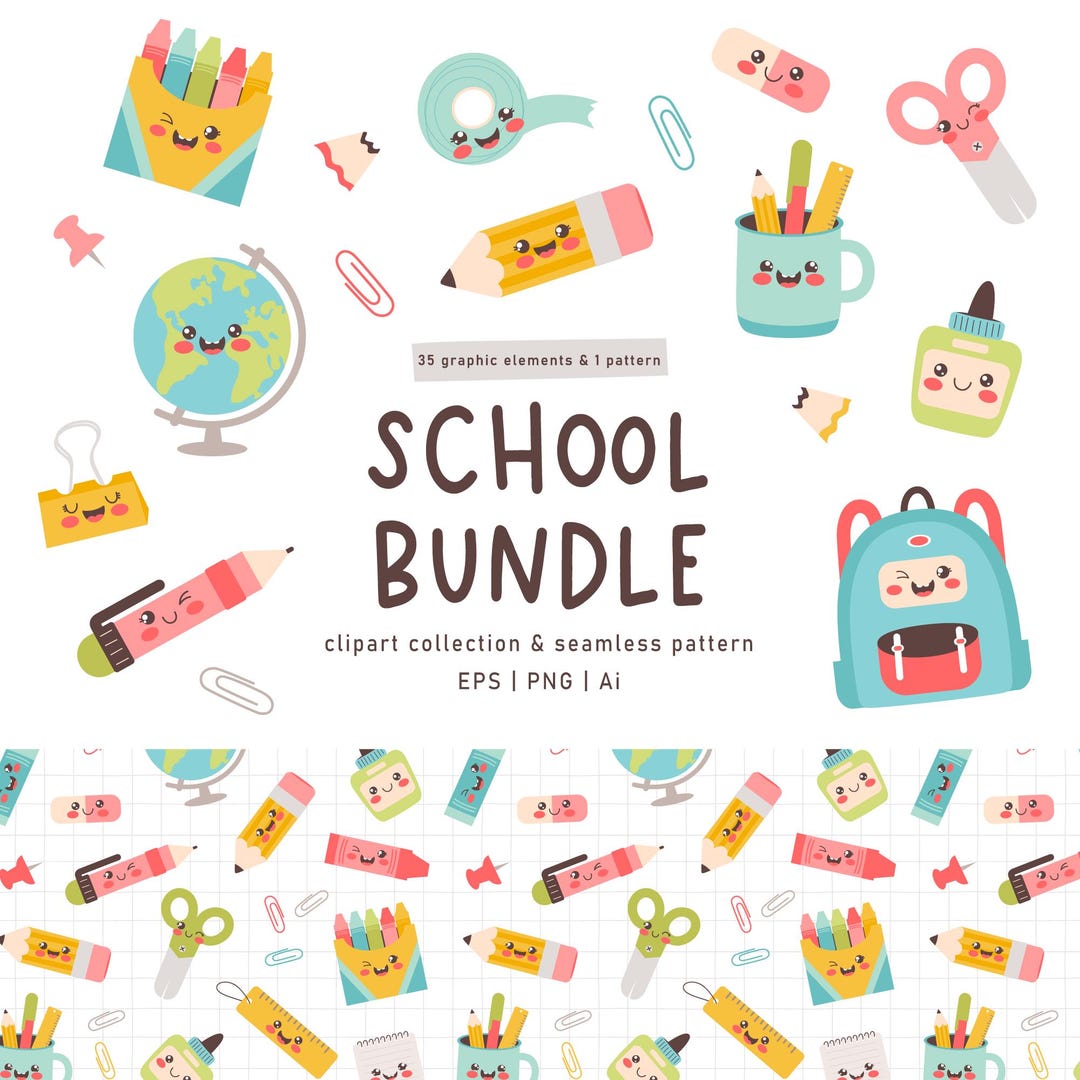 Back to School PNG Bundle: 35 School Supplies Digital Clipart, 1 ...