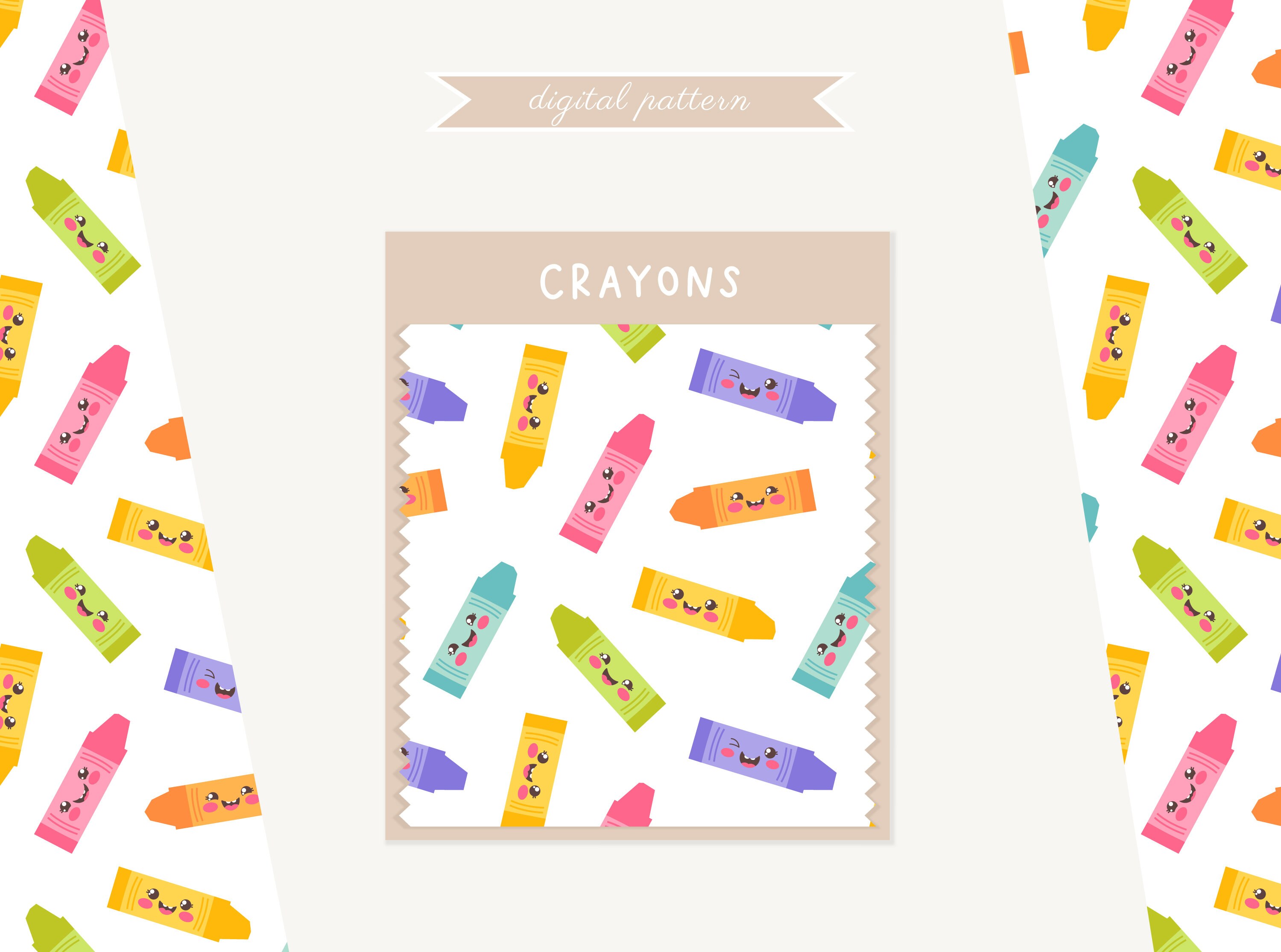 Crayon Digital Paper, Back to School Seamless Pattern, School Supplies ...