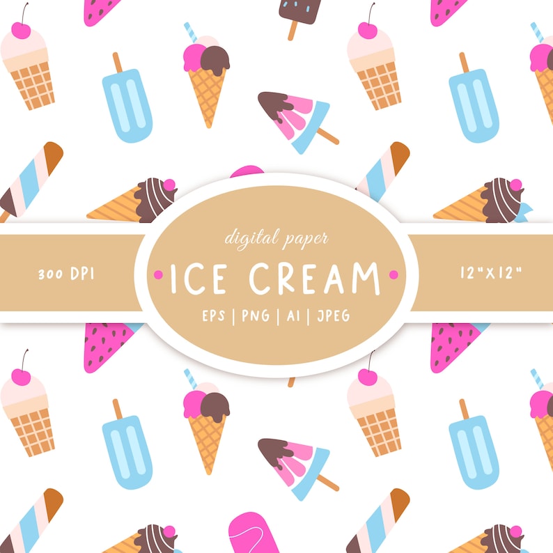 Sweet Ice Cream Digital Paper, Summer PNG Digital Pattern, Seamless Ice ...