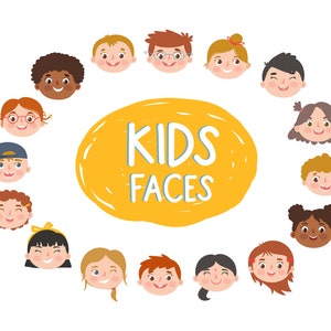 Cute Kids Digital Clipart, Happy Kids Faces Clipart, Cartoon Portrait ...