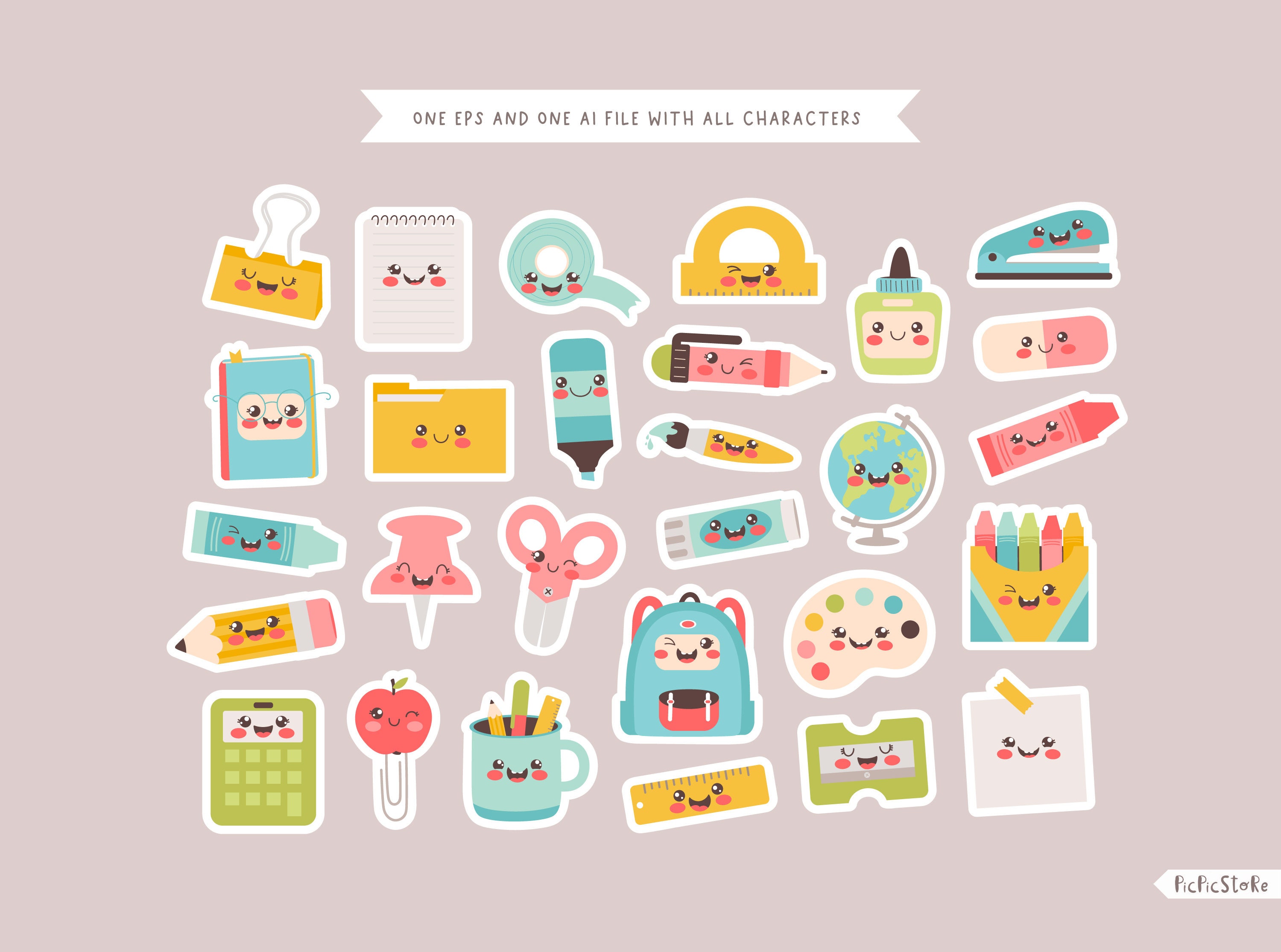 Funny Stickers - Playful School Supplies, Back to School PNG Collection ...