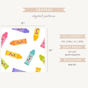 Crayon Digital Paper, Back to School Seamless Pattern, School Supplies ...