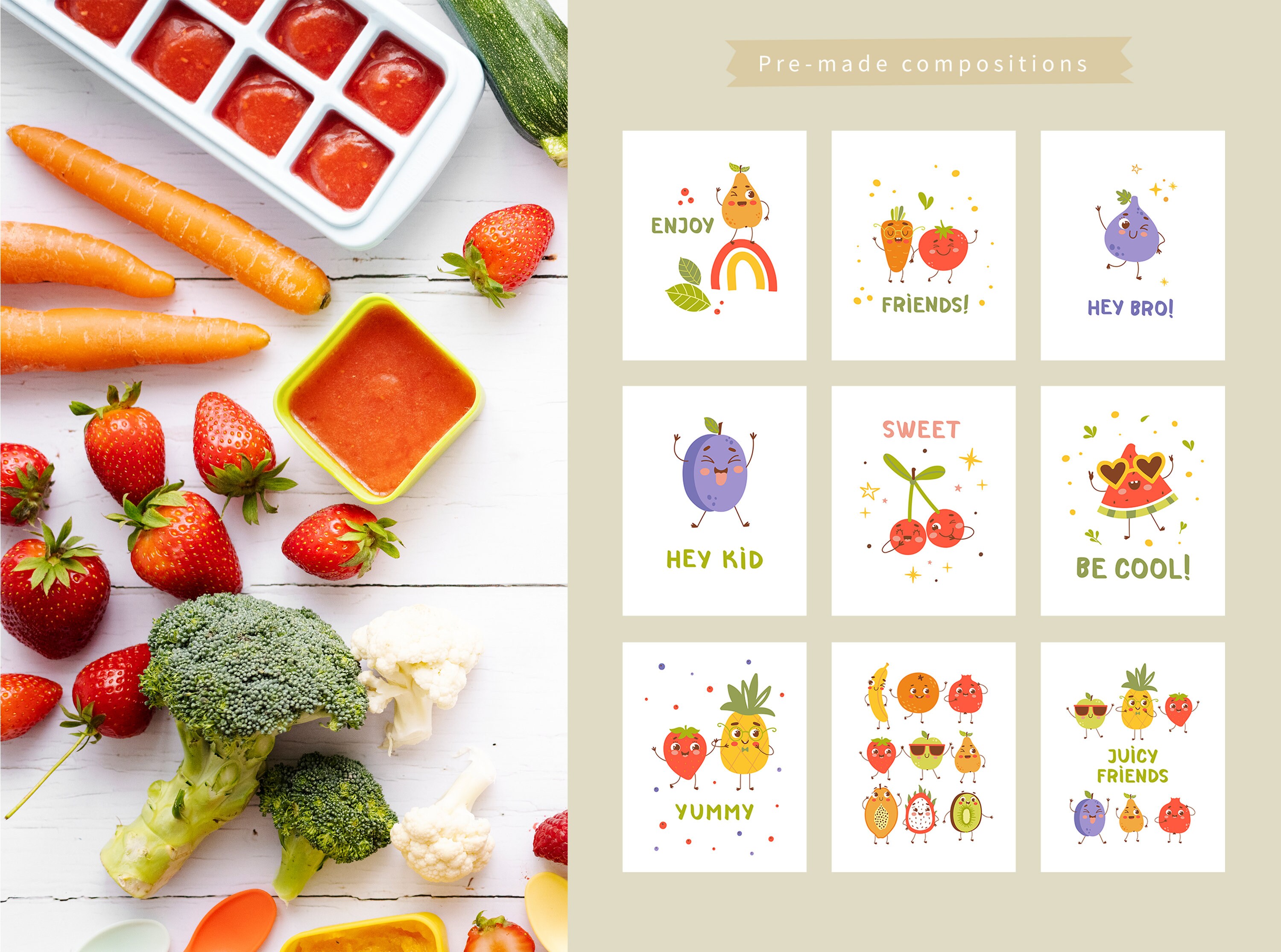 Cute Fruits and Veggies Digital Clipart, Kawaii Fruit Digital Print ...
