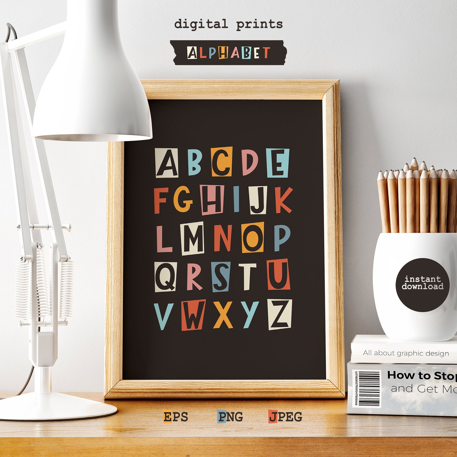 Alphabet Poster, Letters Digital Print, Printable Digital Clipart ...