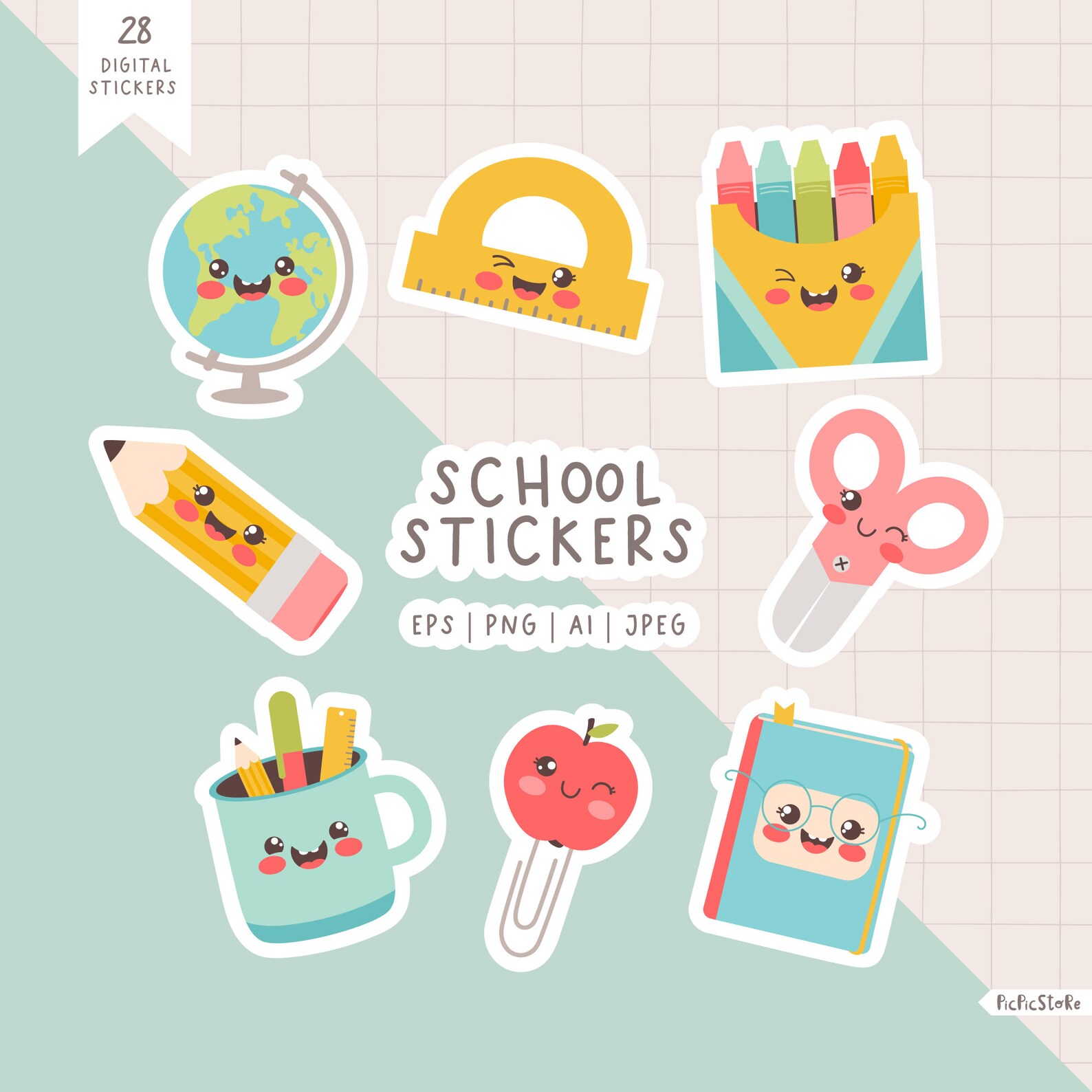 Funny Stickers - Playful School Supplies, Back to School PNG Collection ...