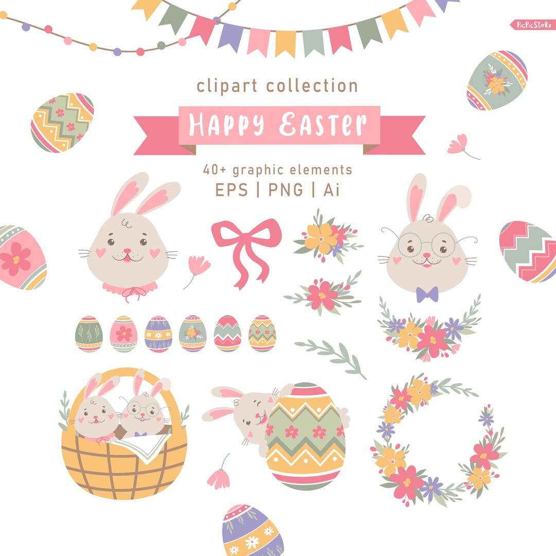 Easter PNG Clipart Bundle, Digital Clipart Set - Easter Bunny, Easter ...