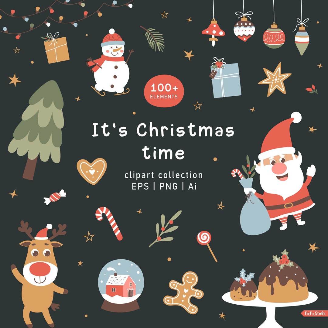 Christmas Digital Clipart Set With Santa Snowmen Reindeer - Etsy