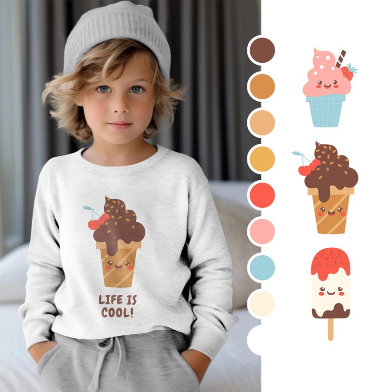 Fun Ice Cream Kids Digital Clipart, Printable Summer PNG Nursery Decor ...
