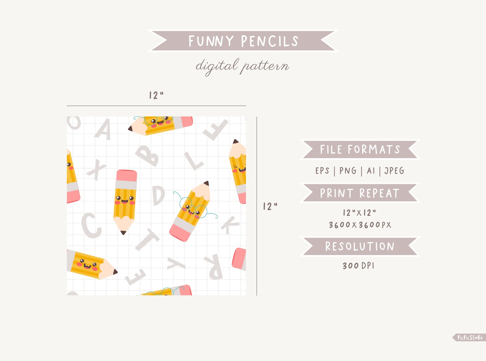 Back to School PNG Pattern, Fun Pencil Seamless Design, School Supplies ...